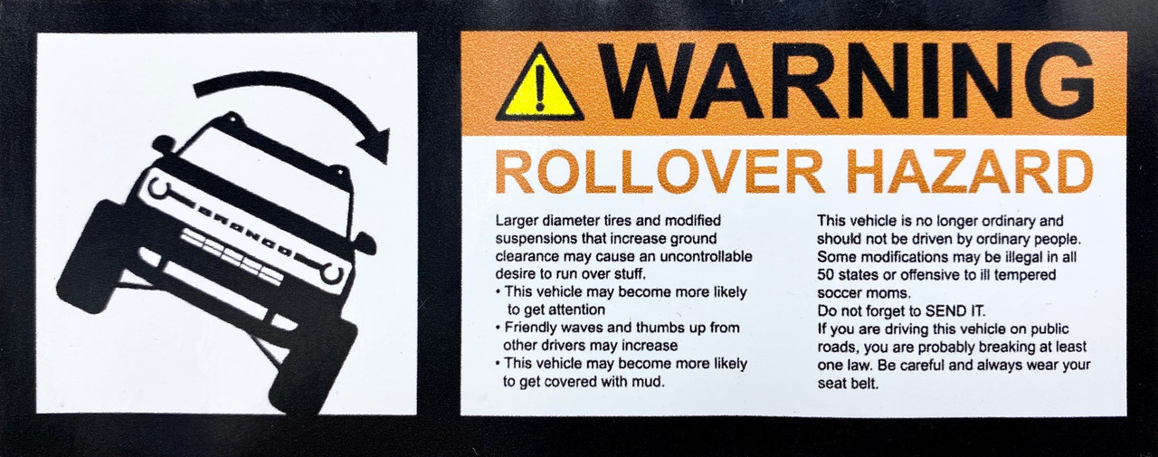 FORD BRONCO SPORT SMALL ROLLOVER WARNING VISOR STICKER (FUNNY) - HRG ...