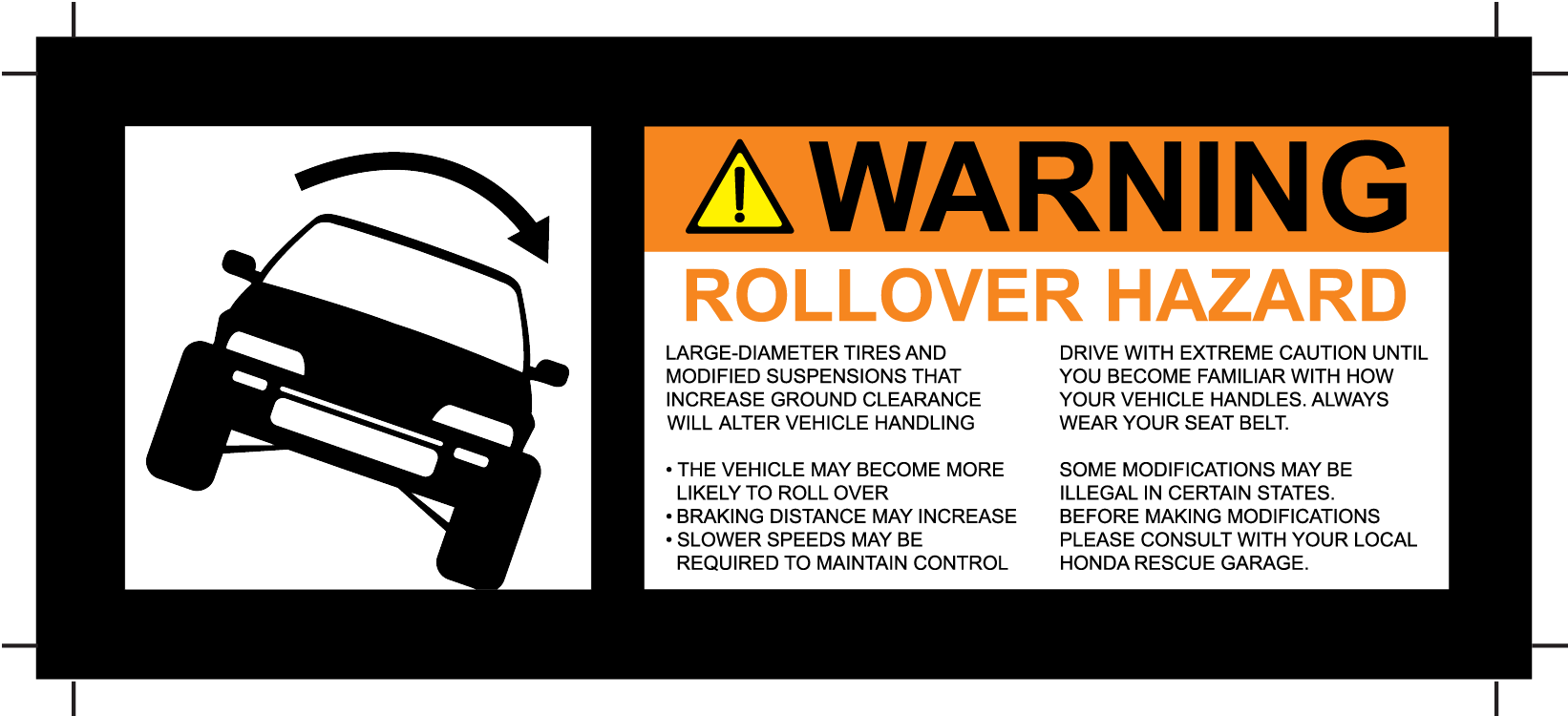1988-1991 Honda Civic Small ROLLOVER Warning Sticker - HRG Offroad
